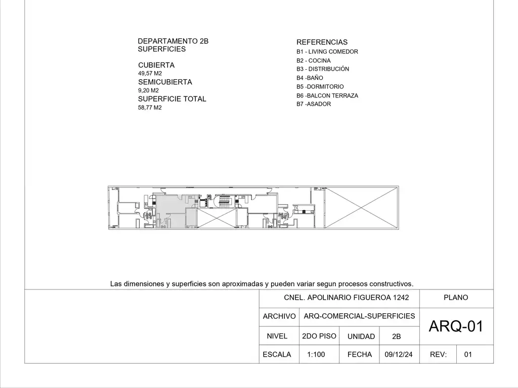 Venta Departamento 1 dormitorio, Sur, 50m2, Coronel Apolinario Figueroa ...
